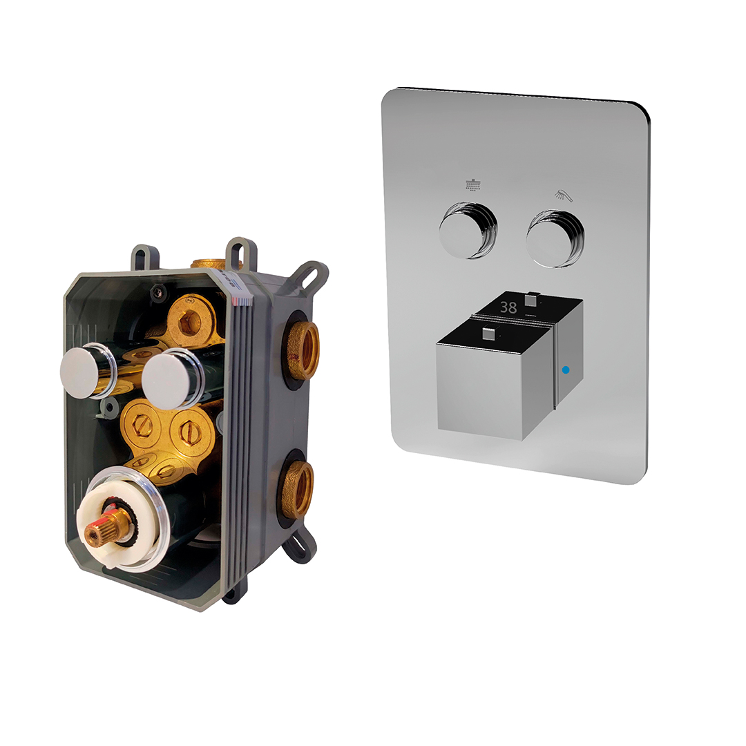 Grifo de ducha empotrado, termostático, 2 vías, Life, 2 salidas push ...